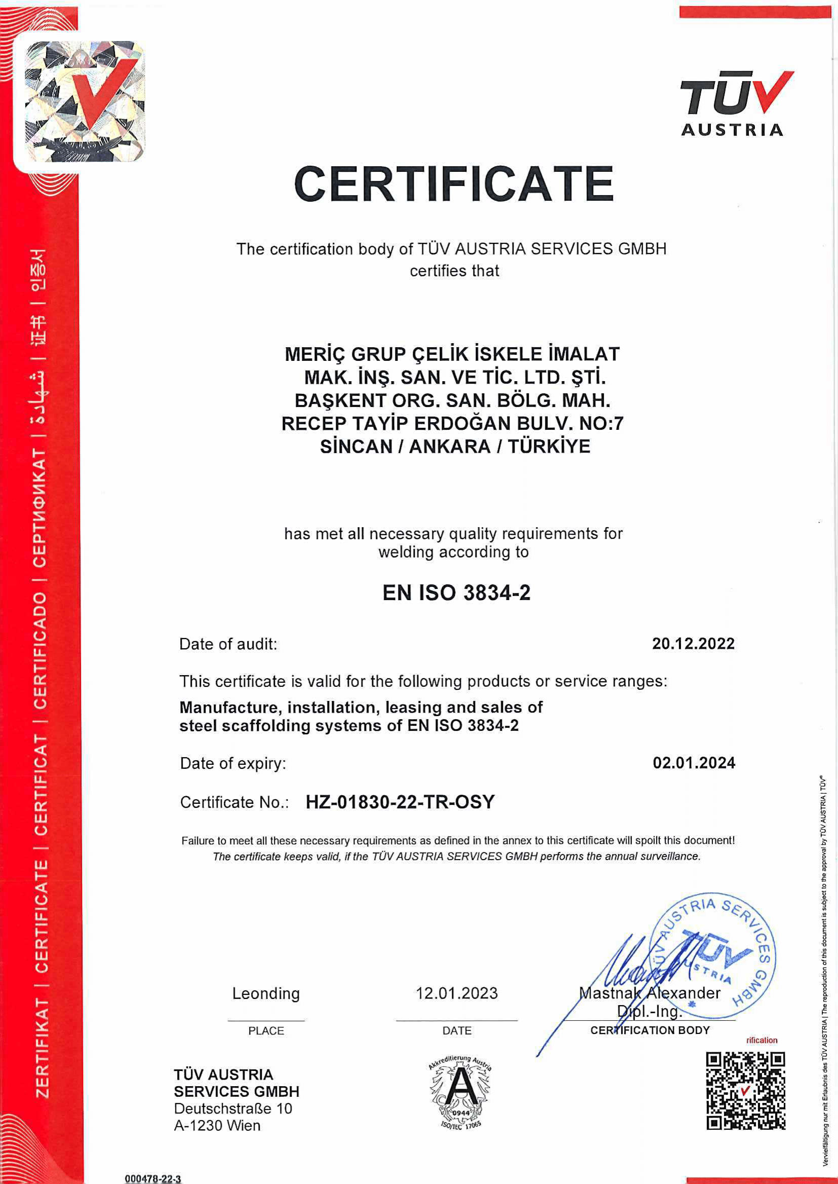 Nos certifications - Sky Walk Scaffolding